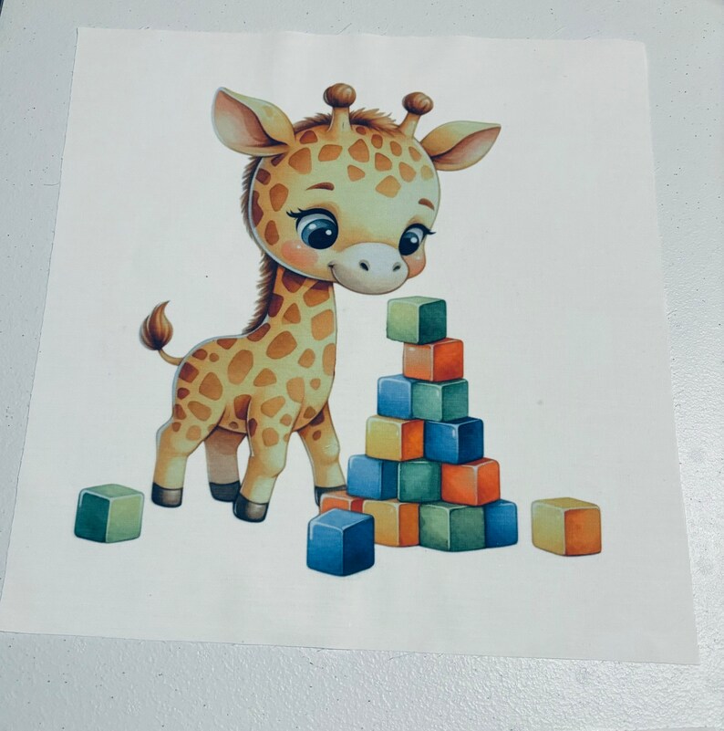 Giraffe With Blocks- Fabric Panel Square ~4,5, 6, 8, 10, 12, 14 Inch ...
