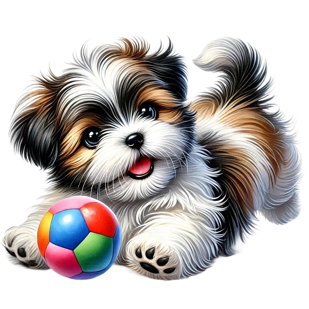 Shih Tzu Dog & Ball- Fabric Panel Square ~4"x4",5x5, 6x6, 8x8, 10x10 ...