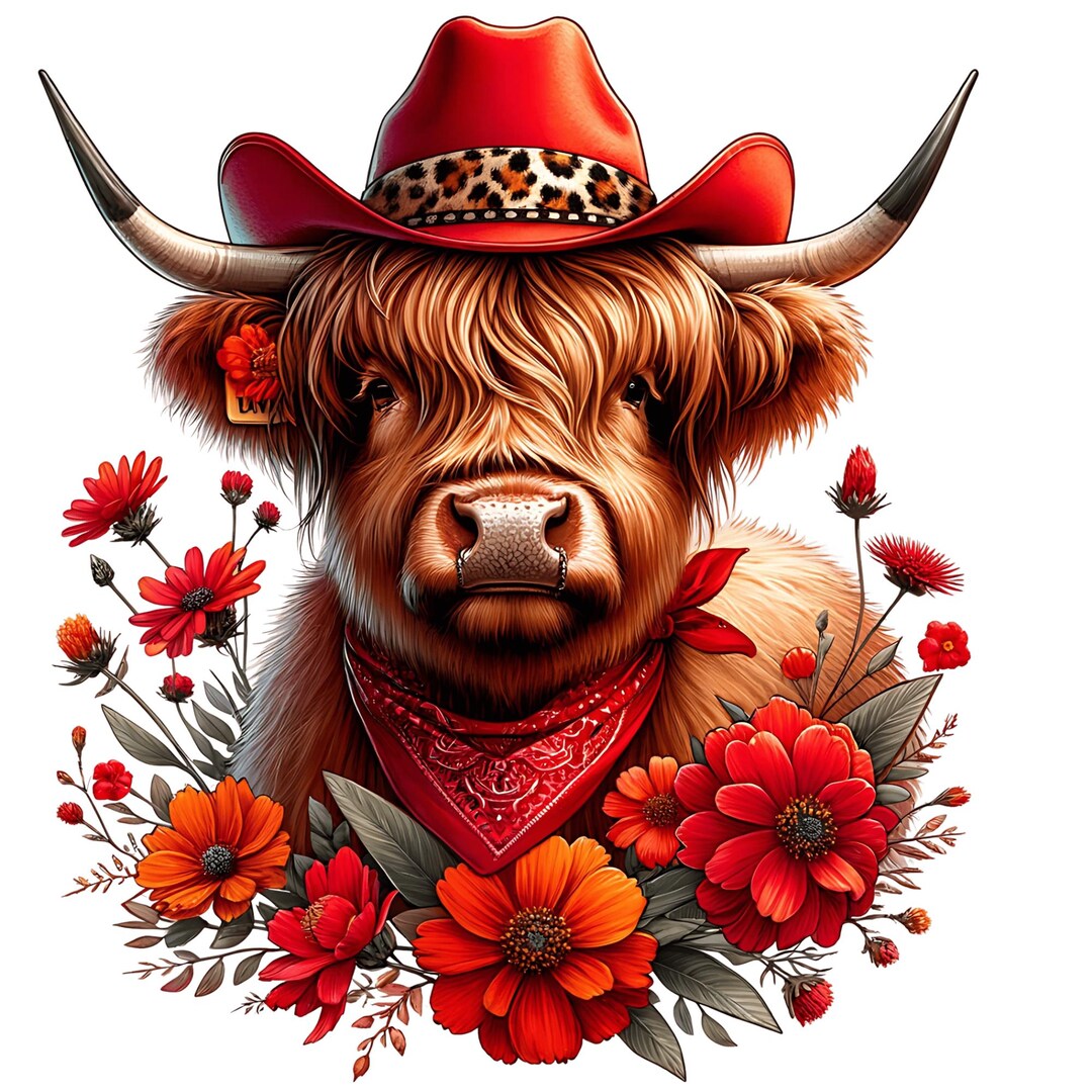 Cow & Red Hat - Fabric Panel Square ~ 4"x4",5x5,6x6, 8x8, 10x10, 12x12 ...