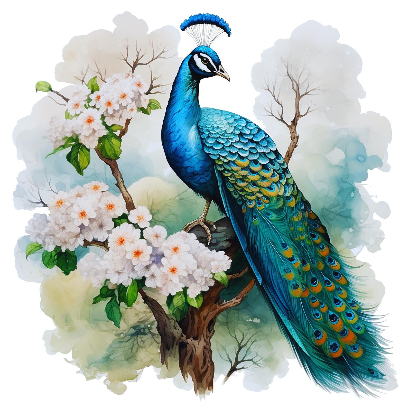 Peacock Tree- Fabric Panel Square ~ 4,5,6, 8, 10, 12, 14, Inch for ...