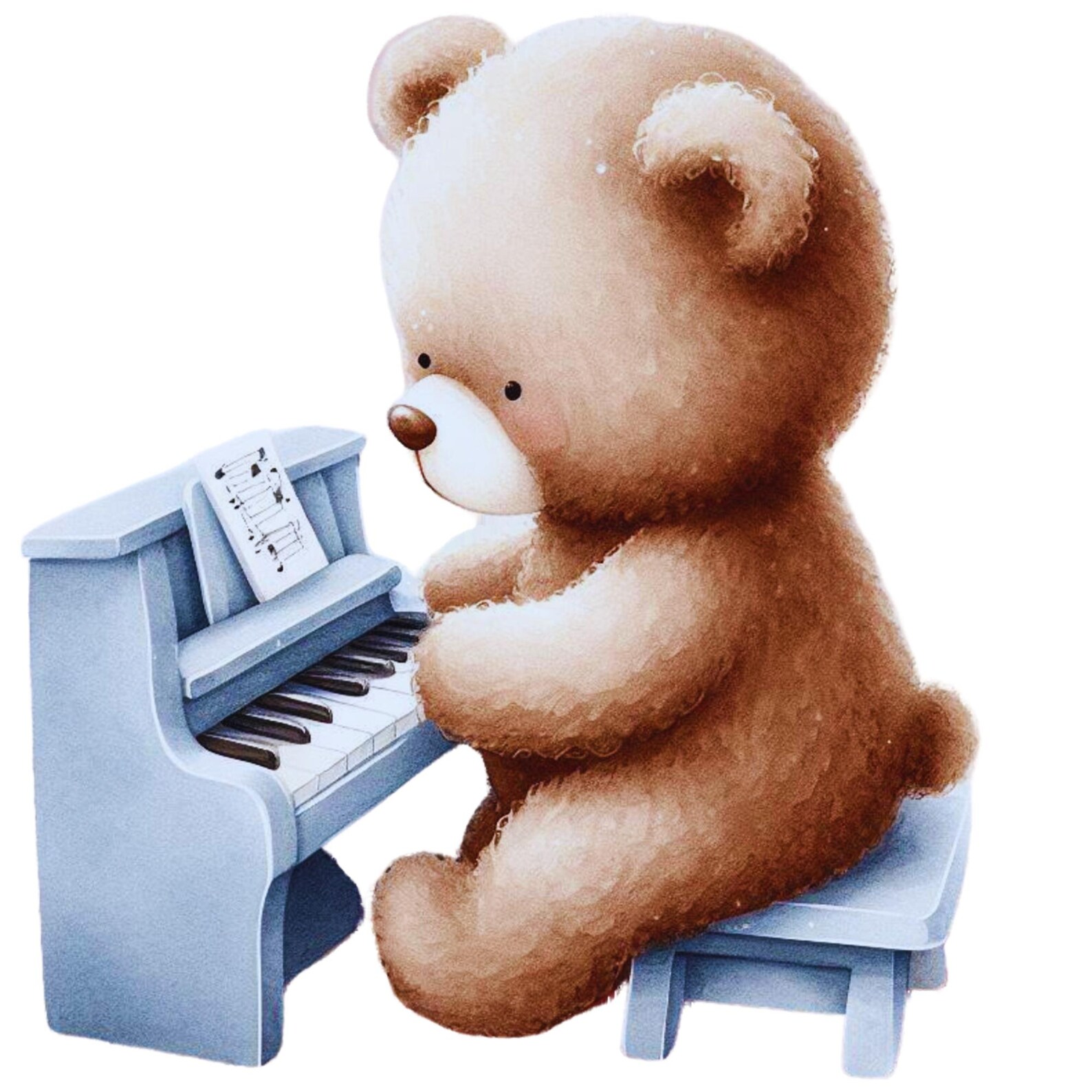 Bear Playing Piano- Fabric Panel Square ~ 4"x4",5x5,6x6, 8x8, 10x10 ...