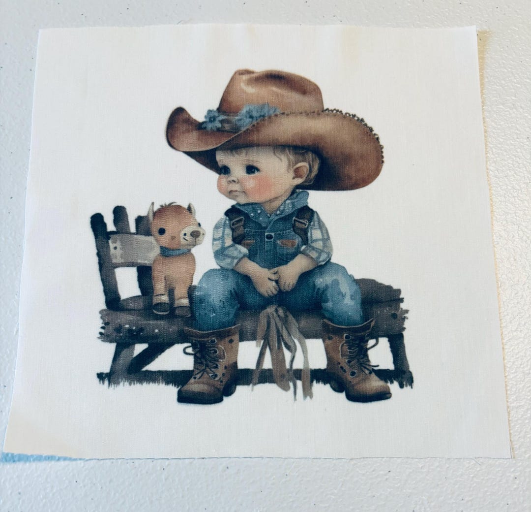 Little Cowboy Fabric Panel Square 4x4,5x5,6x6, 8x8, 10x10, 12x12, 14x14 ...
