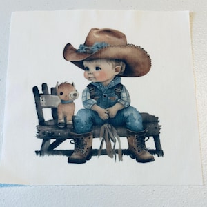 Little Cowboy- Fabric Panel Square ~ 4"x4",5x5,6x6, 8x8, 10x10, 12x12 ...