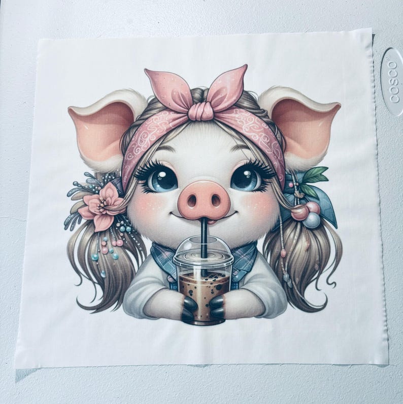 Pretty Pig- Fabric Panel Square ~4, 5, 6, 8, 10, 12, 14 Inch Fabric ...