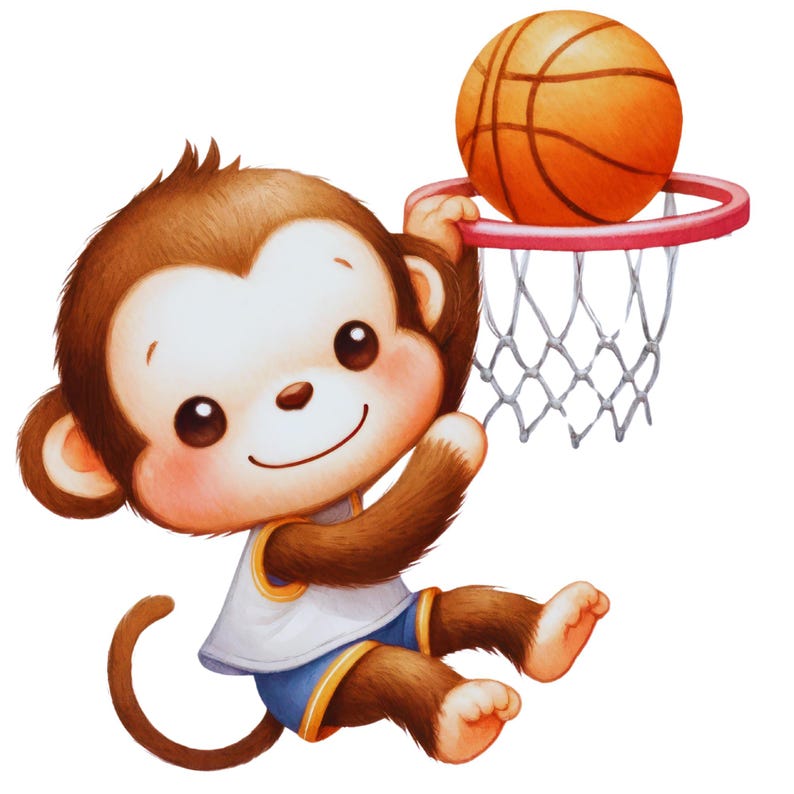 Monkey Basketball Dunk- Fabric Panel Square ~4"x4", 5x5, 6x6, 8x8 ...