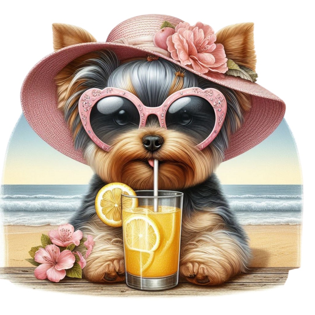 Yorkie & Pink Hat - Fabric Panel Square ~ 4,5,6, 8, 10, 12, 14 Inch ...