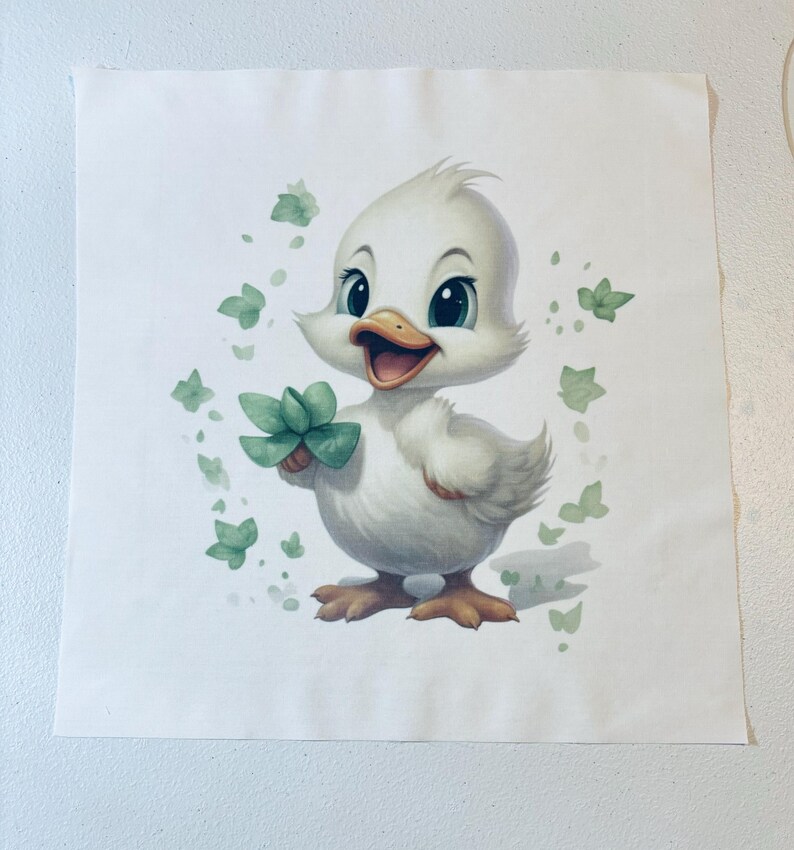 White Duck With Four Leaf Clover Fabric Panel Square ~ 4,5,6, 8, 10, 12 ...