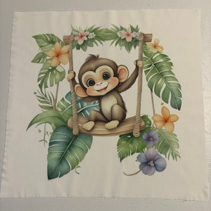 Monkey on Swing- Fabric Panel Square ~4,5, 6, 8, 10, 12, 14, Inch ...