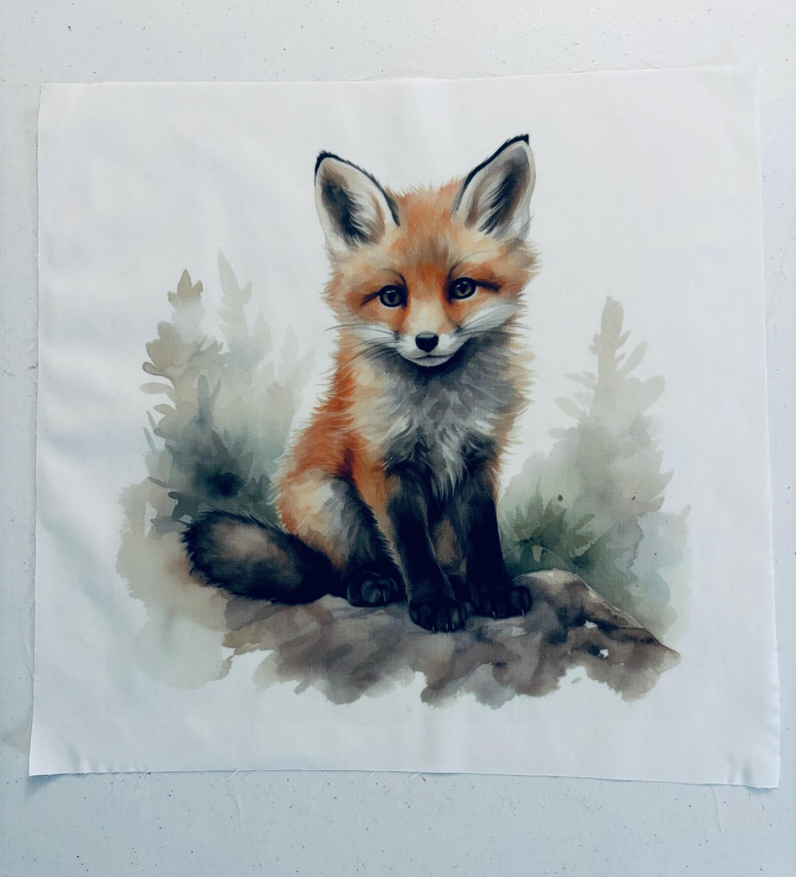 Cute Little Red Fox Fabric Panel ~ 4"x4",5x5,6x6, 8x8, 10x10, 12x12 ...
