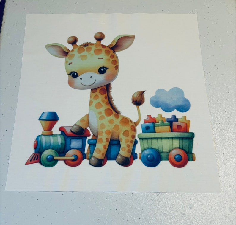 Giraffe Train- Fabric Panel Square ~4,5, 6, 8, 10, 12, 14 Inch for ...