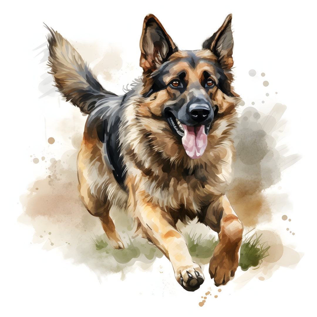 German Shepherd Running- Fabric Panel Square ~4"x4",5x5,6x6, 8x8,10x10 ...