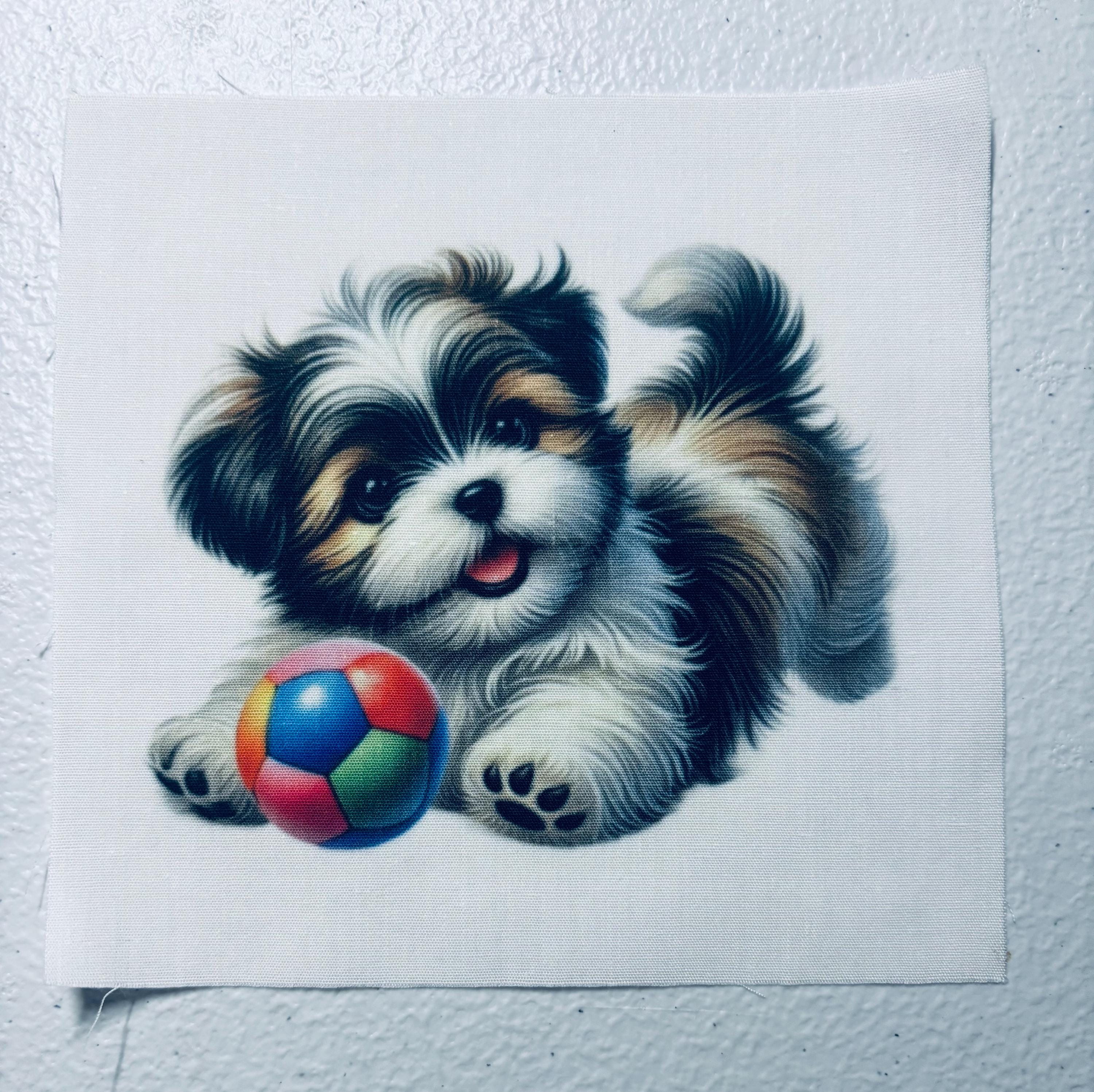 Shih Tzu Dog Ball- Fabric Panel Square ~4"x4",5x5, 6x6,8x8,10x10,12x12 ...