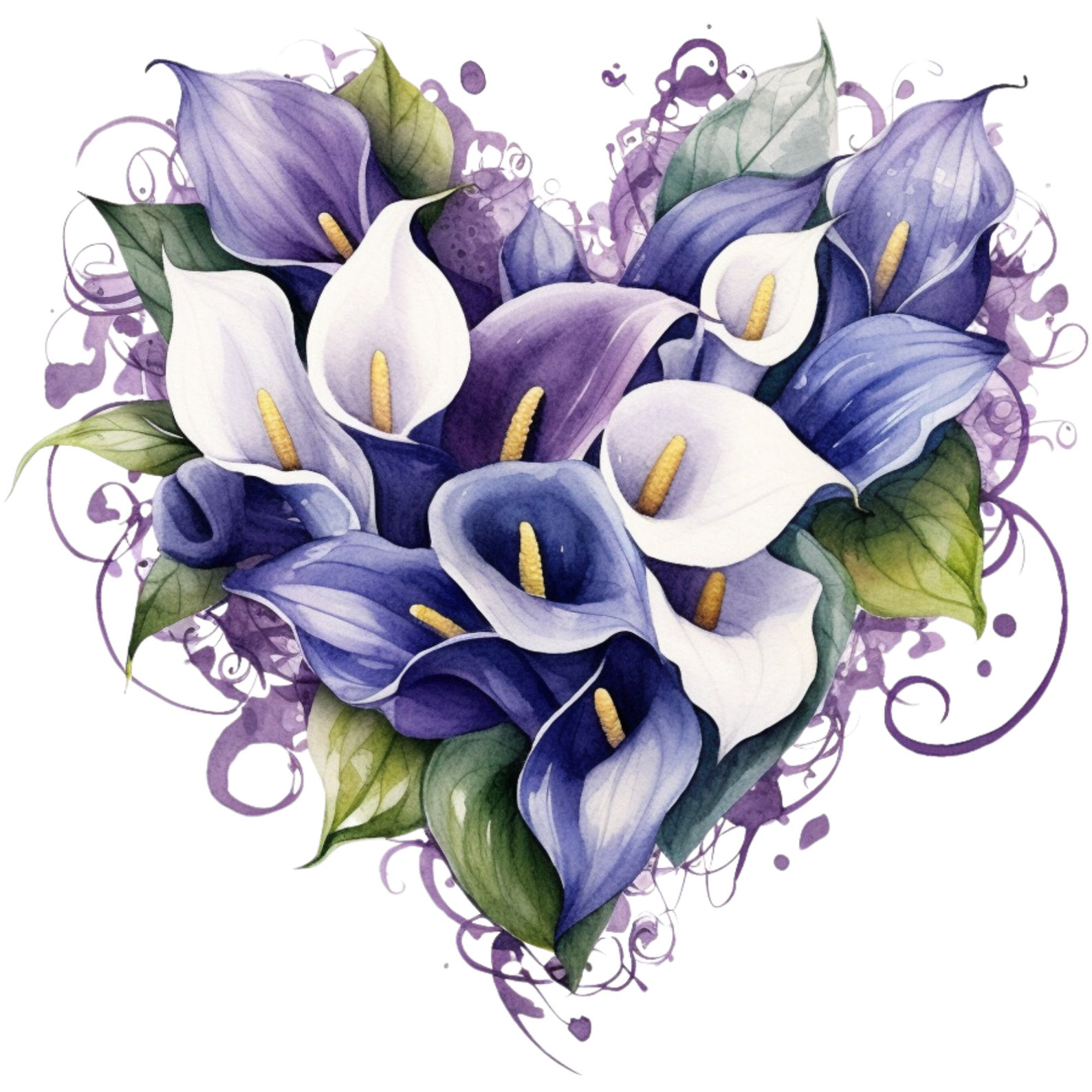 Calla Lilys Purple Heart- Fabric Panel Square Square ~4"x4",5x5, 6x6 ...