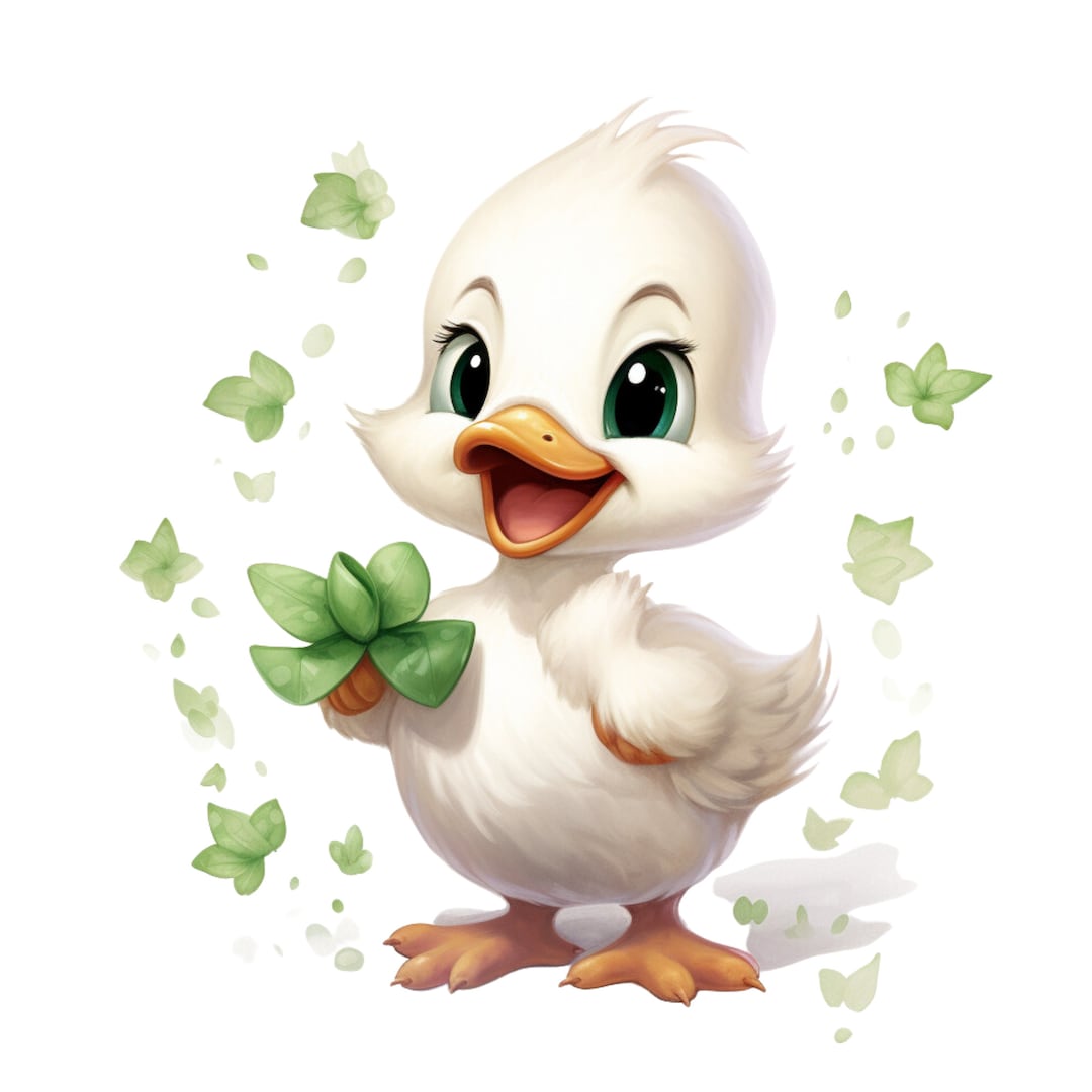 White Duck With Four Leaf Clover Fabric Panel Square ~ 4,5,6, 8, 10, 12 ...