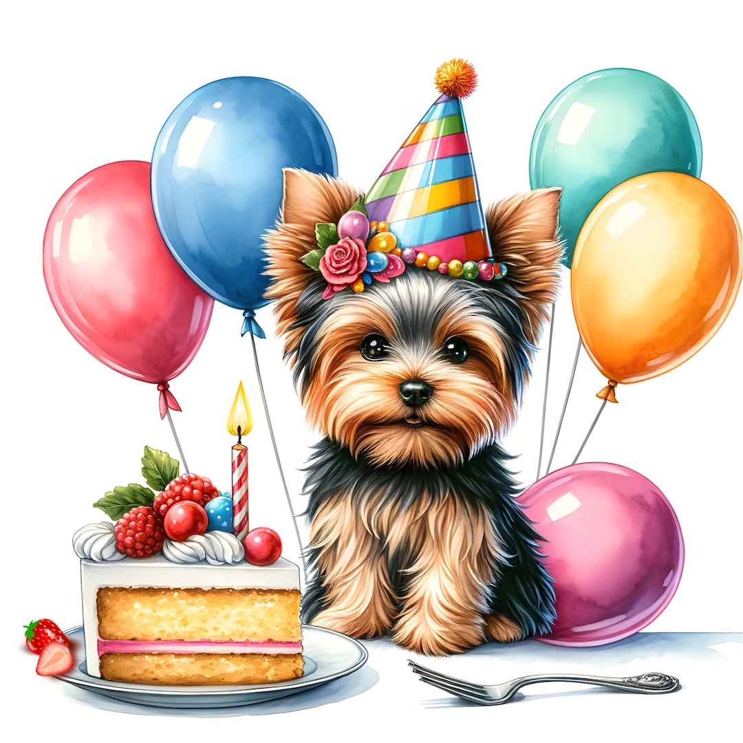 Yorkies Birthday - Fabric Panel Square ~ 4,5,6, 8, 10, 12, 14 Inch ...