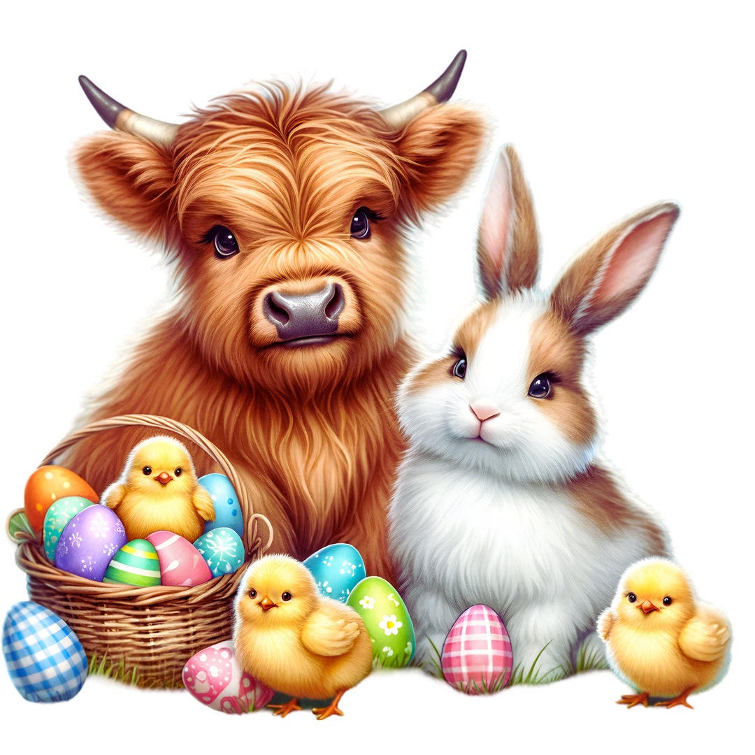 Highland Cow Bunny- Fabric Panel ~4,5, 6, 8, 10, 12,14, Inch Fabric ...