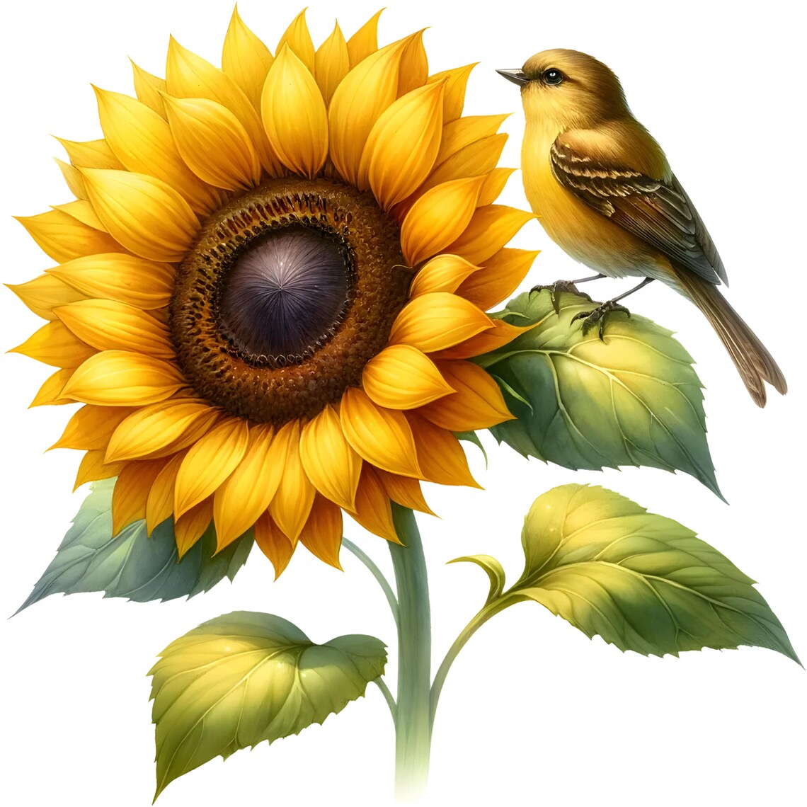 Sunflower and Yellow Finch - Fabric Panel Square ~4, 5, 6, 8, 10, 12 ...