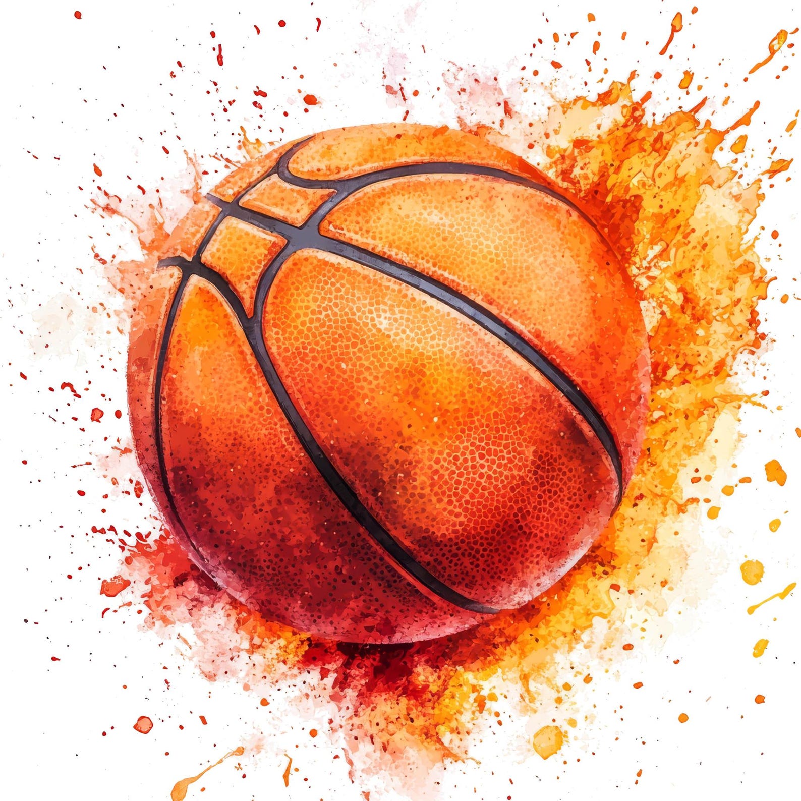 Watercolor Basketball - Fabric Panel Square ~ 4"x4",5x5,6x6, 8x8, 10x10 ...