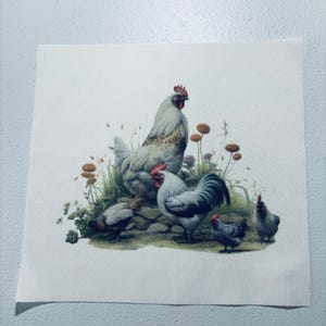 Hen and Rooster- Fabric Panel Square ~4"x4",5x5, 6x6, 8x8, 10x10, 12x12 ...