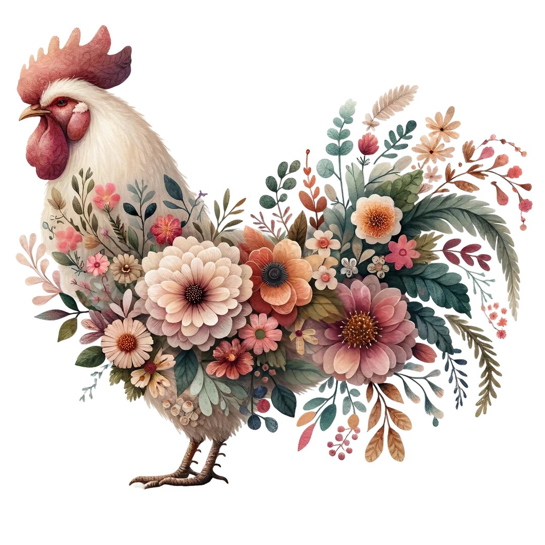 Floral Rooster -fabric Panel Square ~4"x4",5x5, 6x6, 8x8, 10x10, 12x12 ...