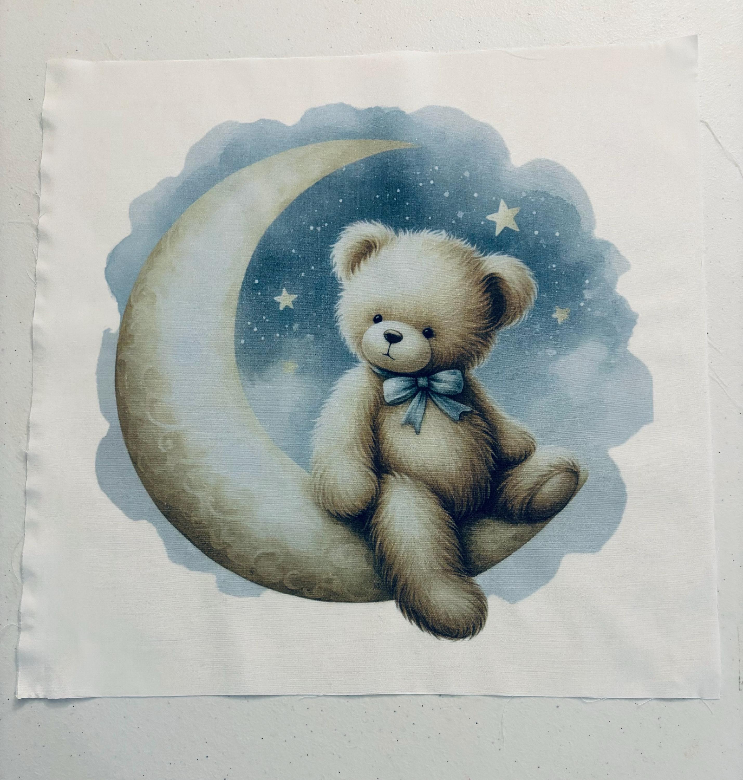 Bear on the Moon- Fabric Panel Square ~4"x4", 5x5, 6x6, 8x8, 10x10 ...