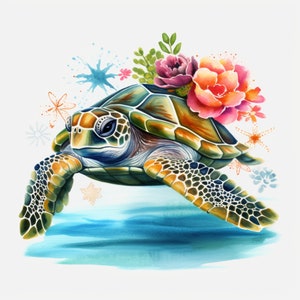 Turtle With Flowers Fabric Panel ~4,5, 6, 8, 10, 12,14, Inch Fabric ...