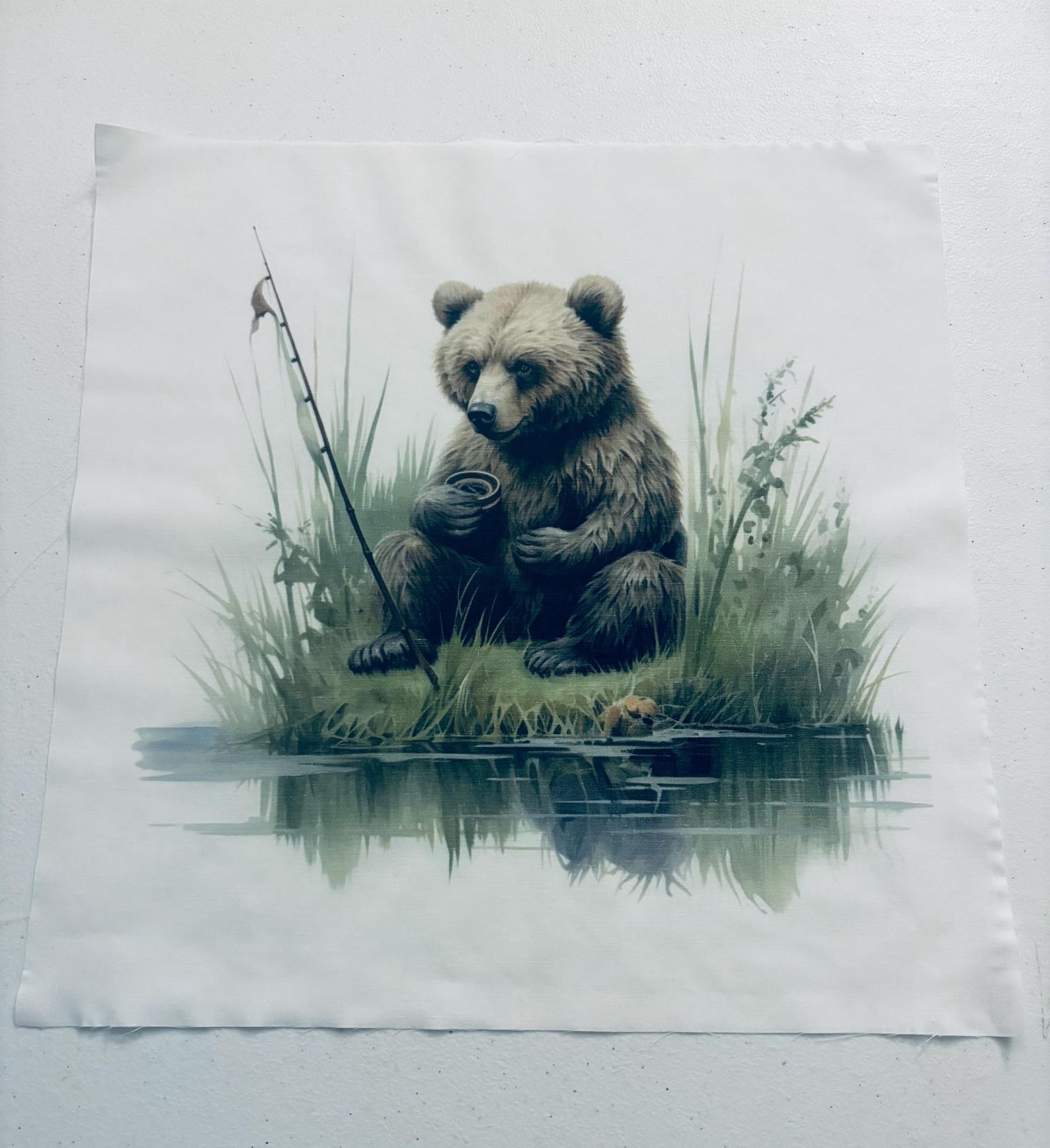 A Bear Fishing Fabric Panel ~ 4,5,6, 8, 10, 12,14, Inch Fabric Panel ...