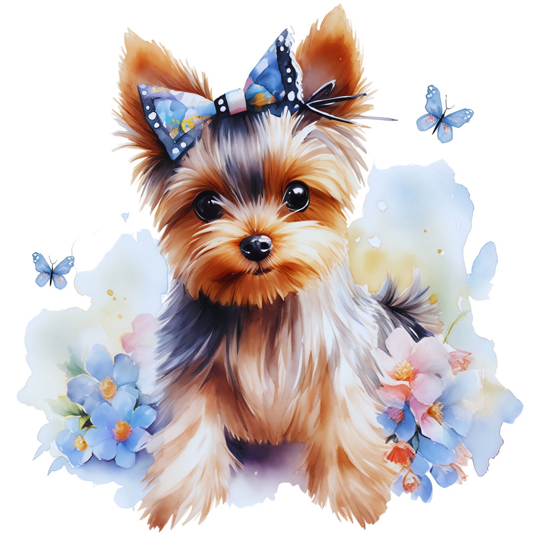 Yorkie With Butterflies - Fabric Panel ~4,5, 6, 8, 10, 12, 14, Inch ...