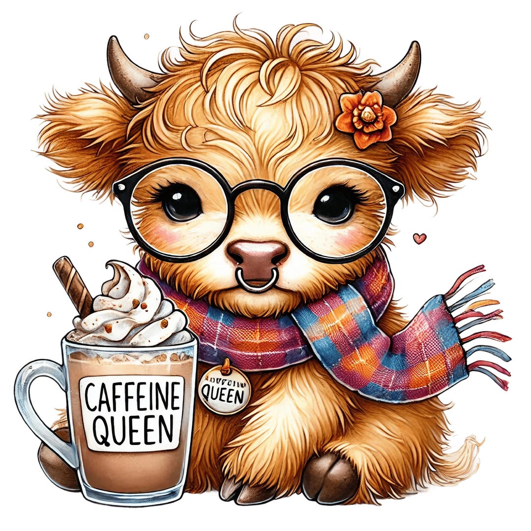 Highland Cow Caffeine Queen -fabric Panel Square ~4"x4",5x5, 6x6, 8x8 ...