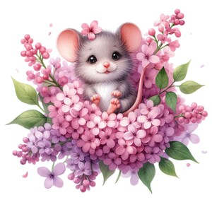 Cute Lilac Mouse Fabric Panel Square 4,5, 6, 8, 10, 12, 14, Inch Fabric ...