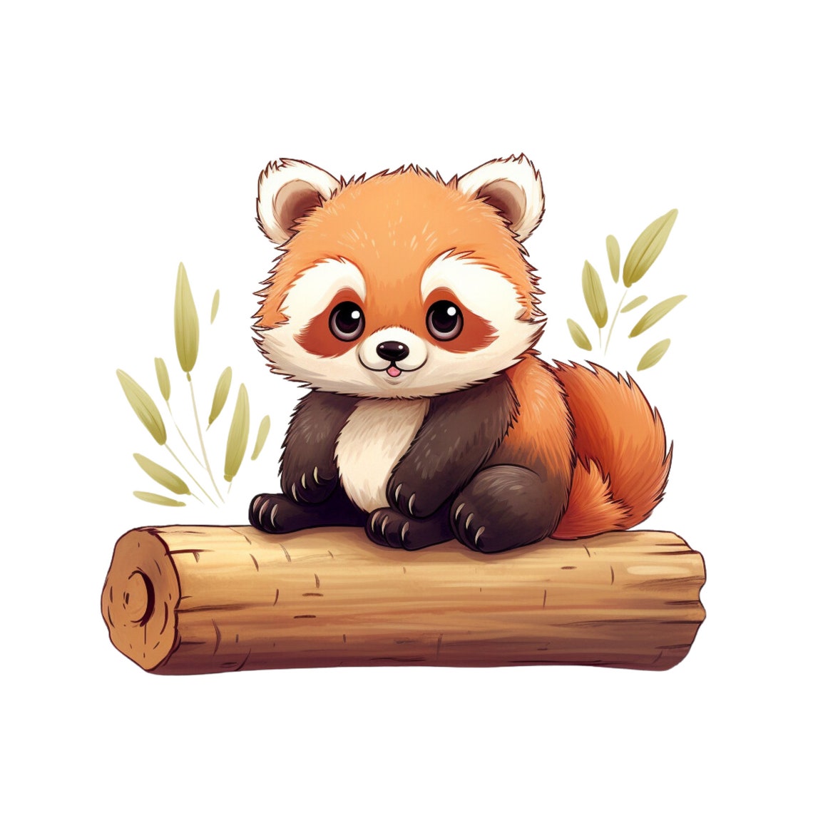 Cute Red Panda on Log - Fabric Panel Square ~4"x4",5x5, 6x6, 8x8, 10x10 ...