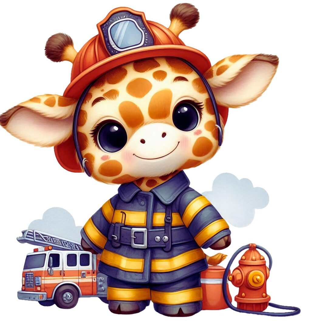 Giraffe Firefighter- Fabric Panel Square ~ 4"x4",5x5,6x6, 8x8, 10x10 ...