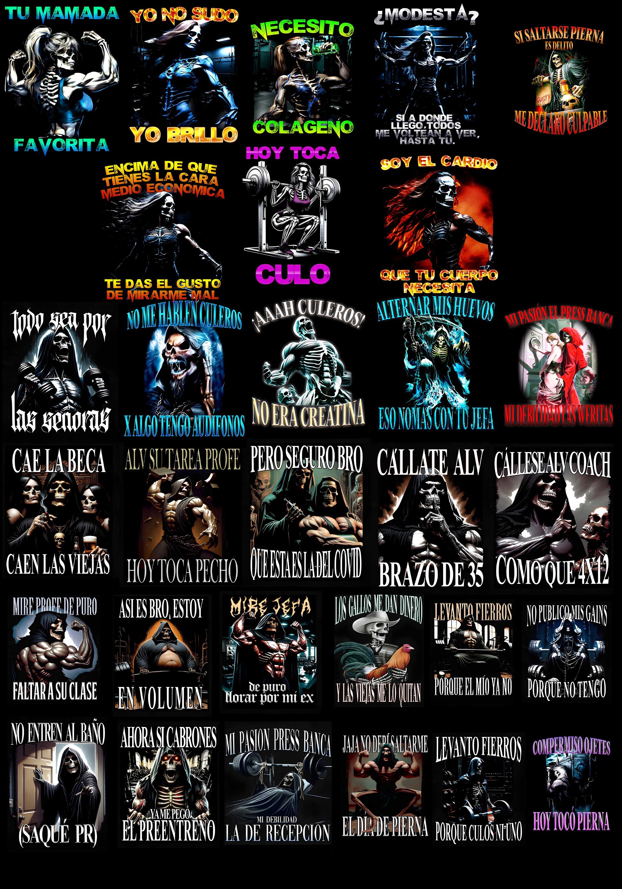 Calacas Chidas Gym 31 Diseños Semitonos Dtf Incluye Mujeres - Etsy