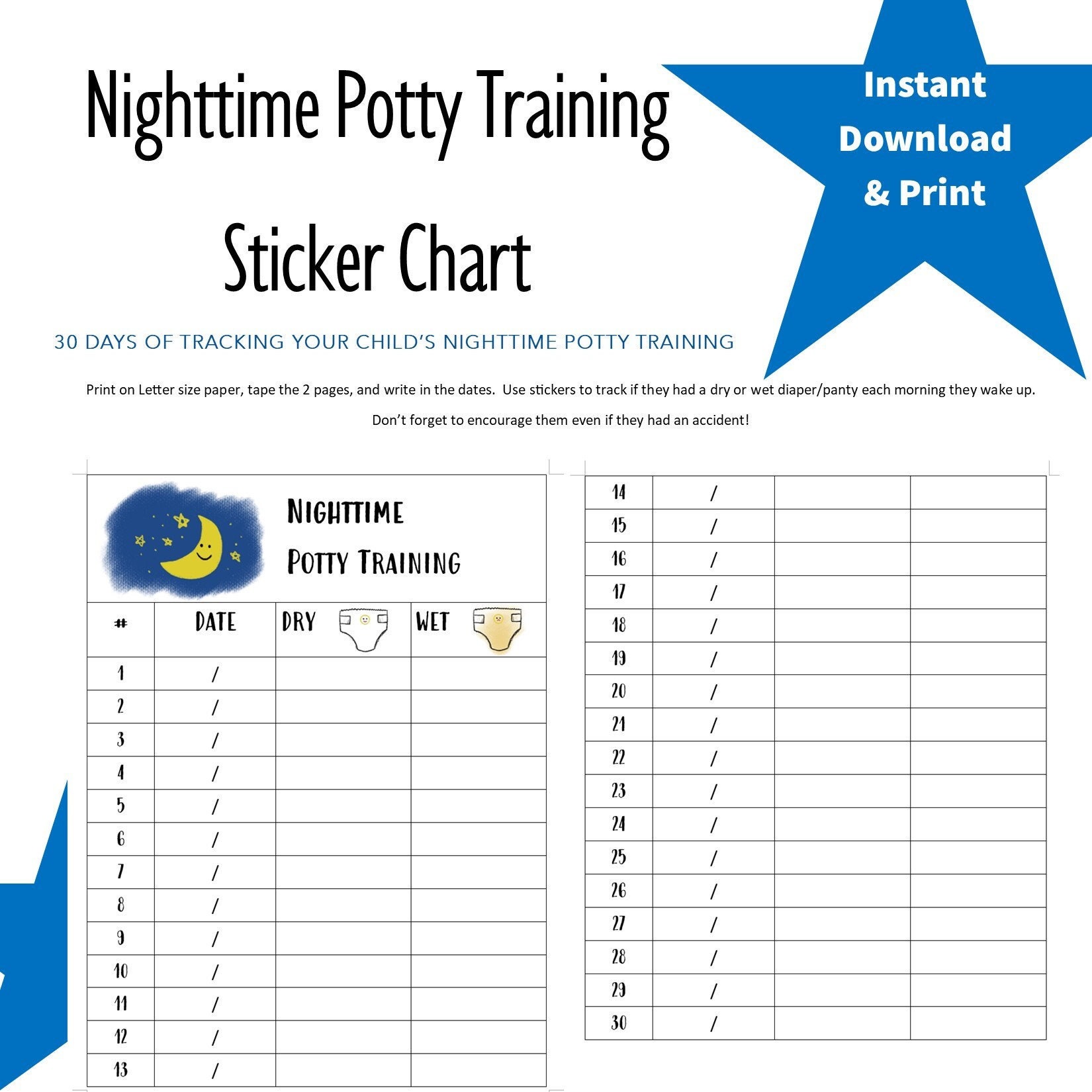Nighttime Potty Training Chart - Etsy