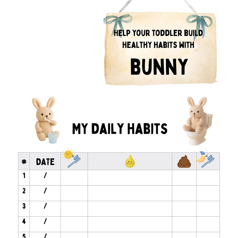 Toddler Habit Building Chart – Tooth Brushing & Potty Training Tracker ...