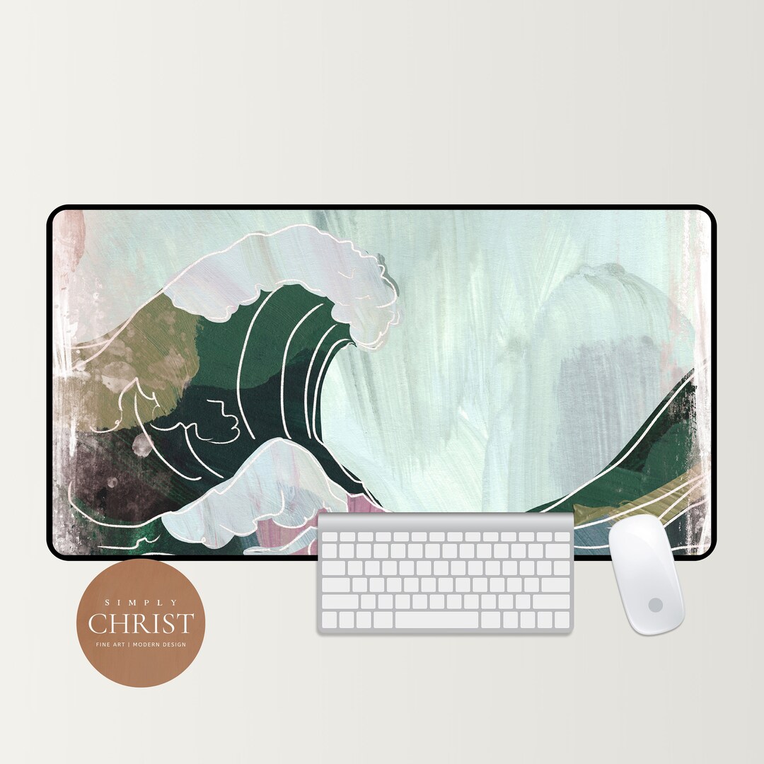 The Wave Desk Mat, Ocean Desk Mat, Boho Deskmat, Boho Desk Mat, Green ...