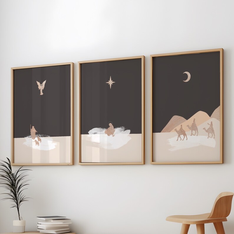 Nativity Wall Art Print Set, Christian Christmas Nativity Art Print ...