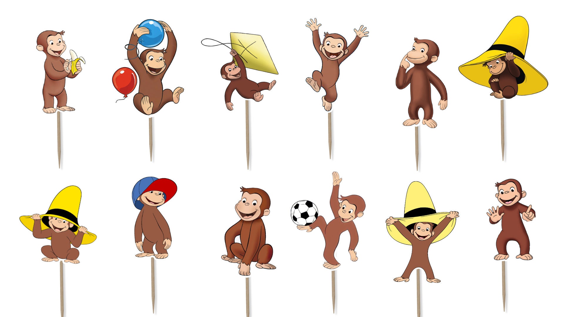 Curious George Cupcake Toppers 12pc, 24pc, 36pc - Etsy