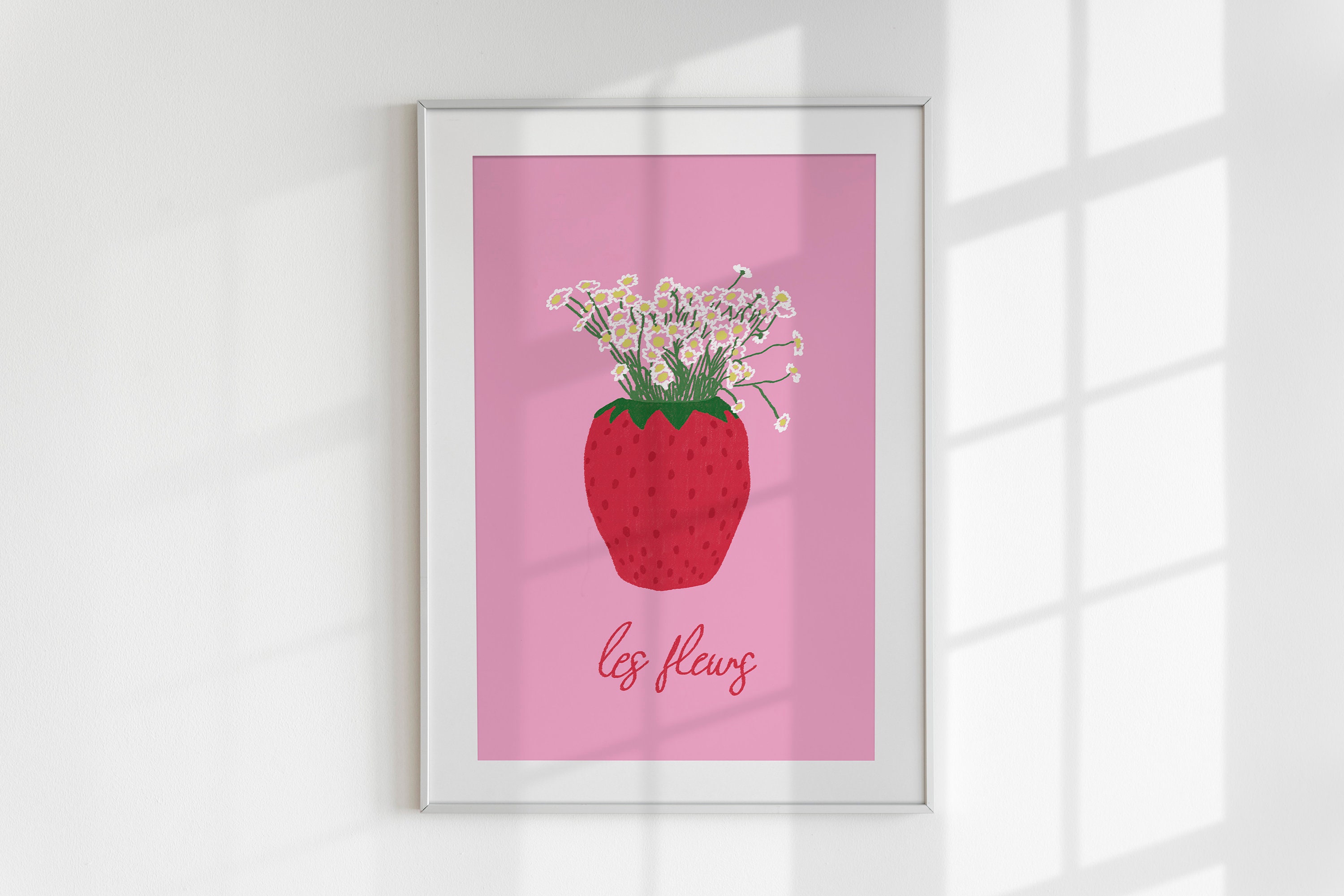 Les Fleurs Wall Art, Daisy Poster, Strawberry Vase Wall Art, Flowers ...