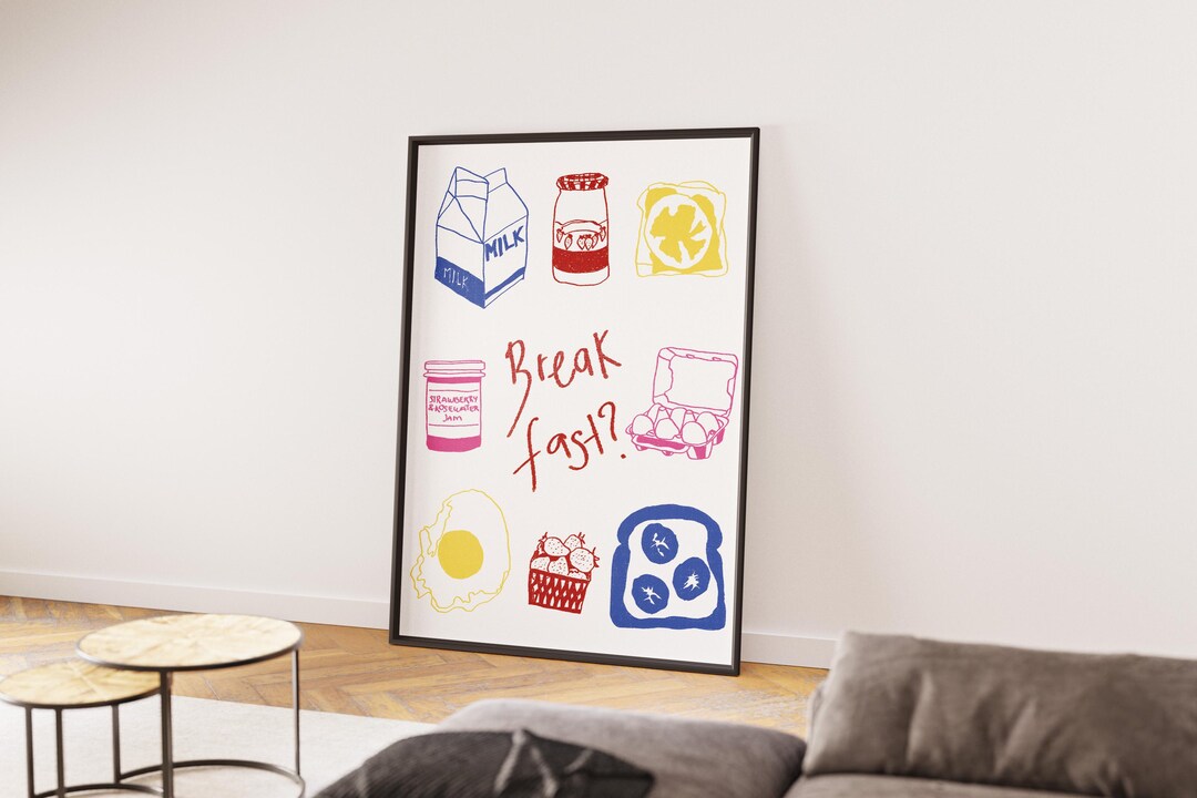 Breakfast Food Art Print – Farmhouse Kitchen Decor, Retro Food ...
