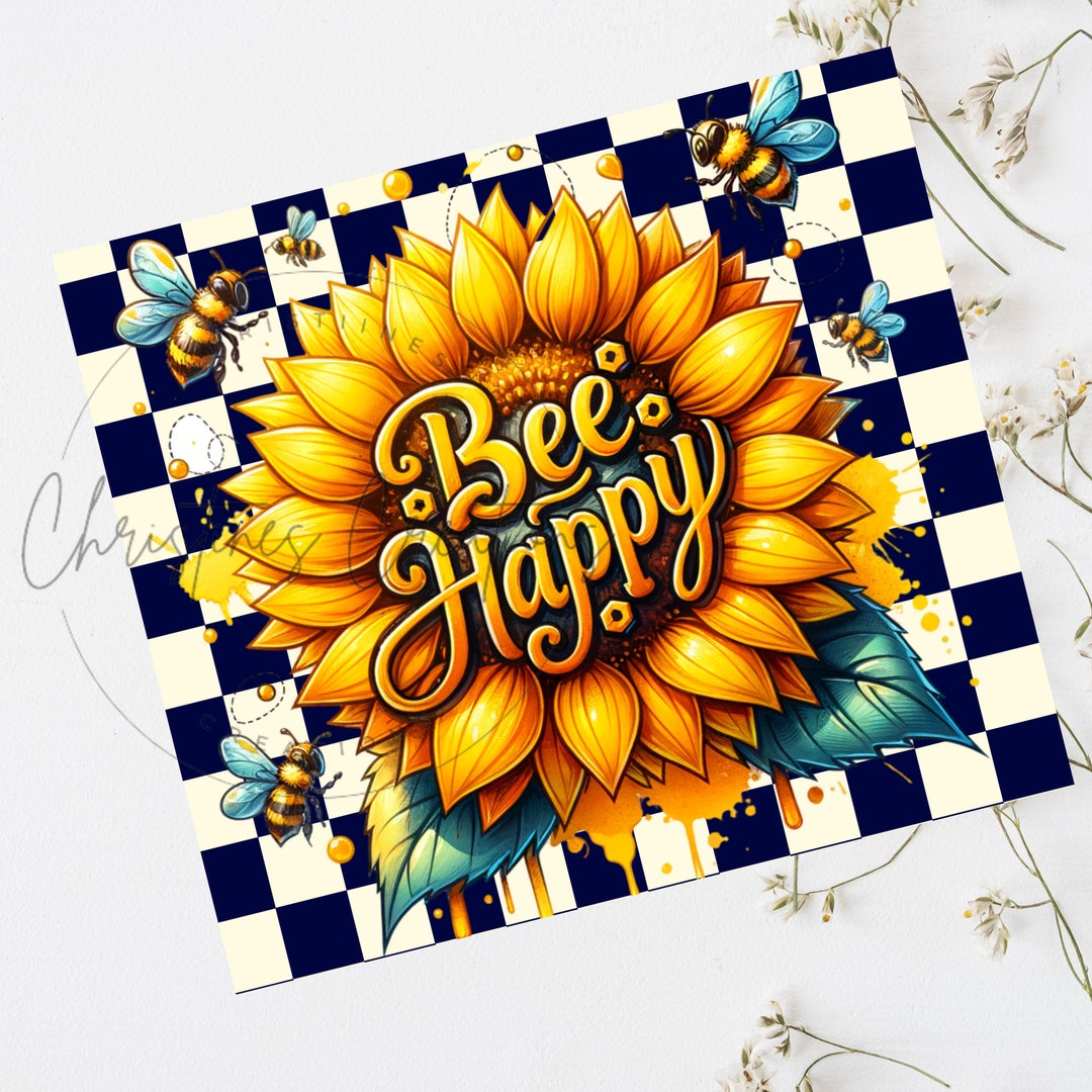 Bee Happy Checkered Png-cheerful Bee and Sunflower-happy Bee Checkered ...