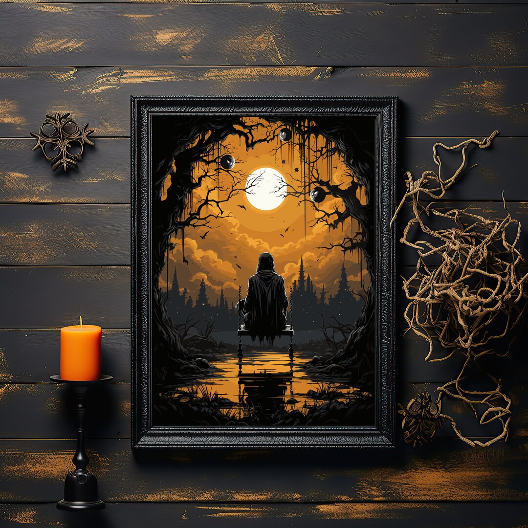 Halloween Poster Spooky Moonlit Swing Haunting Gaze Wall Art - Etsy