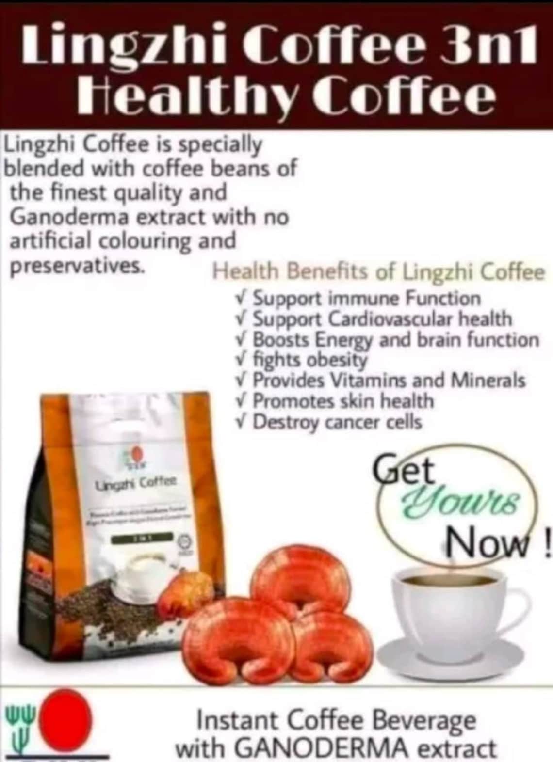 2 Packs X 20 Sachets DXN Lingzhi 3 in 1 Lite Ganoderma Instant Coffee ...