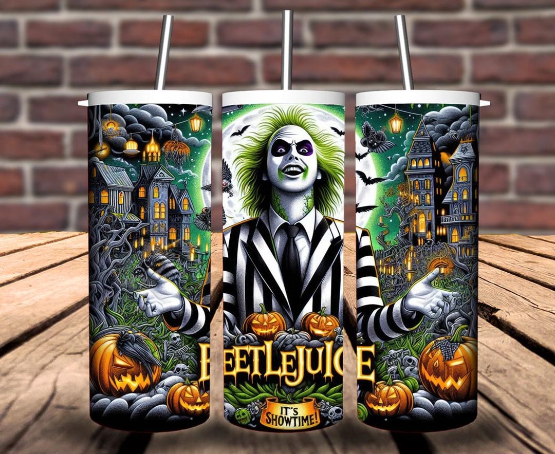 Bettle Juice Halloween Tumbler Wrap With Horror Halloween Character PNG ...