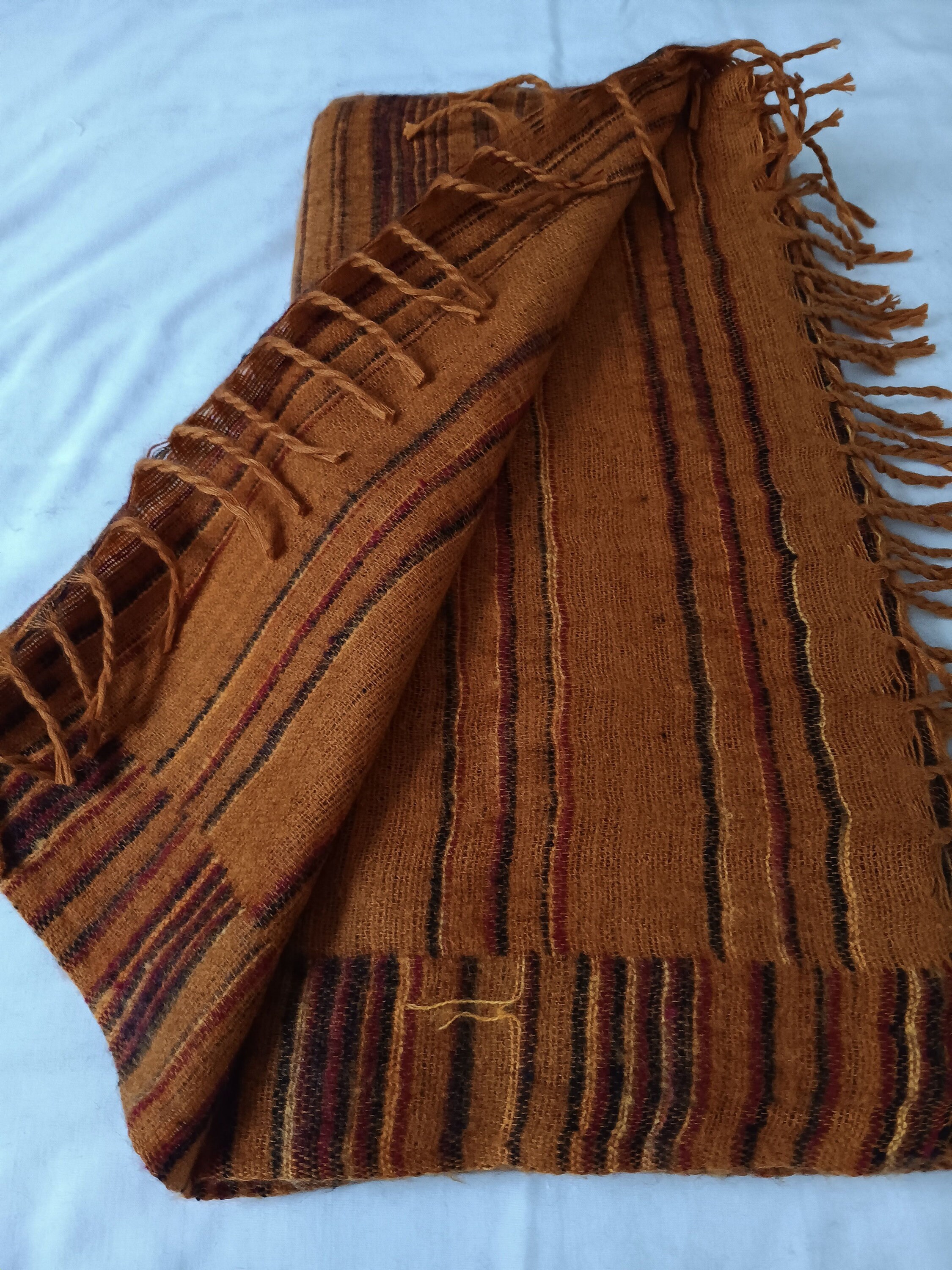 Orange / Black,red, Strips Mix YAK Wool Scarf, Shawl Blanket ,tibetan ...