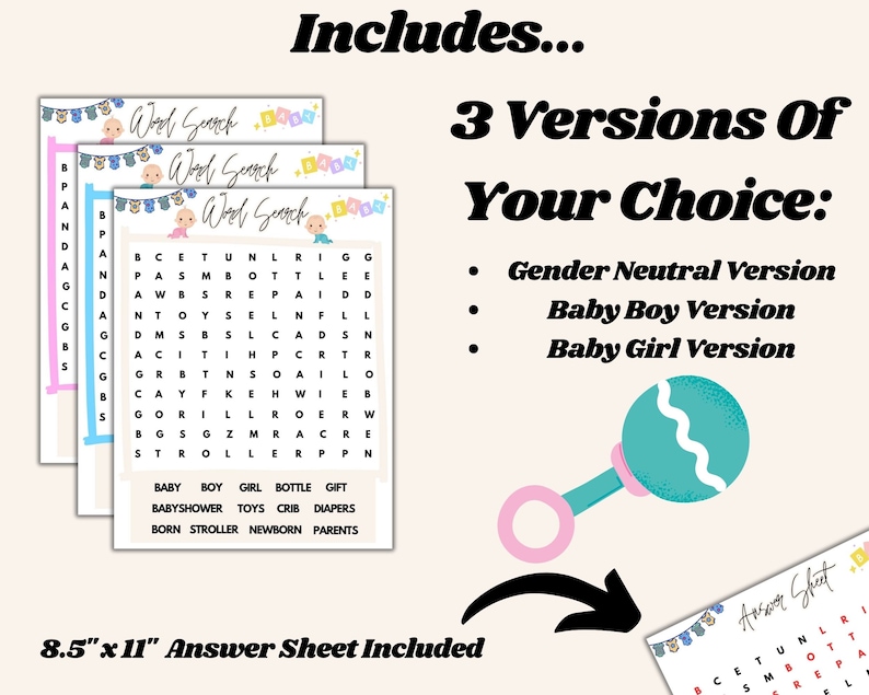Gender Reveal Word Search Puzzle Gender Reveal Games Baby - Etsy