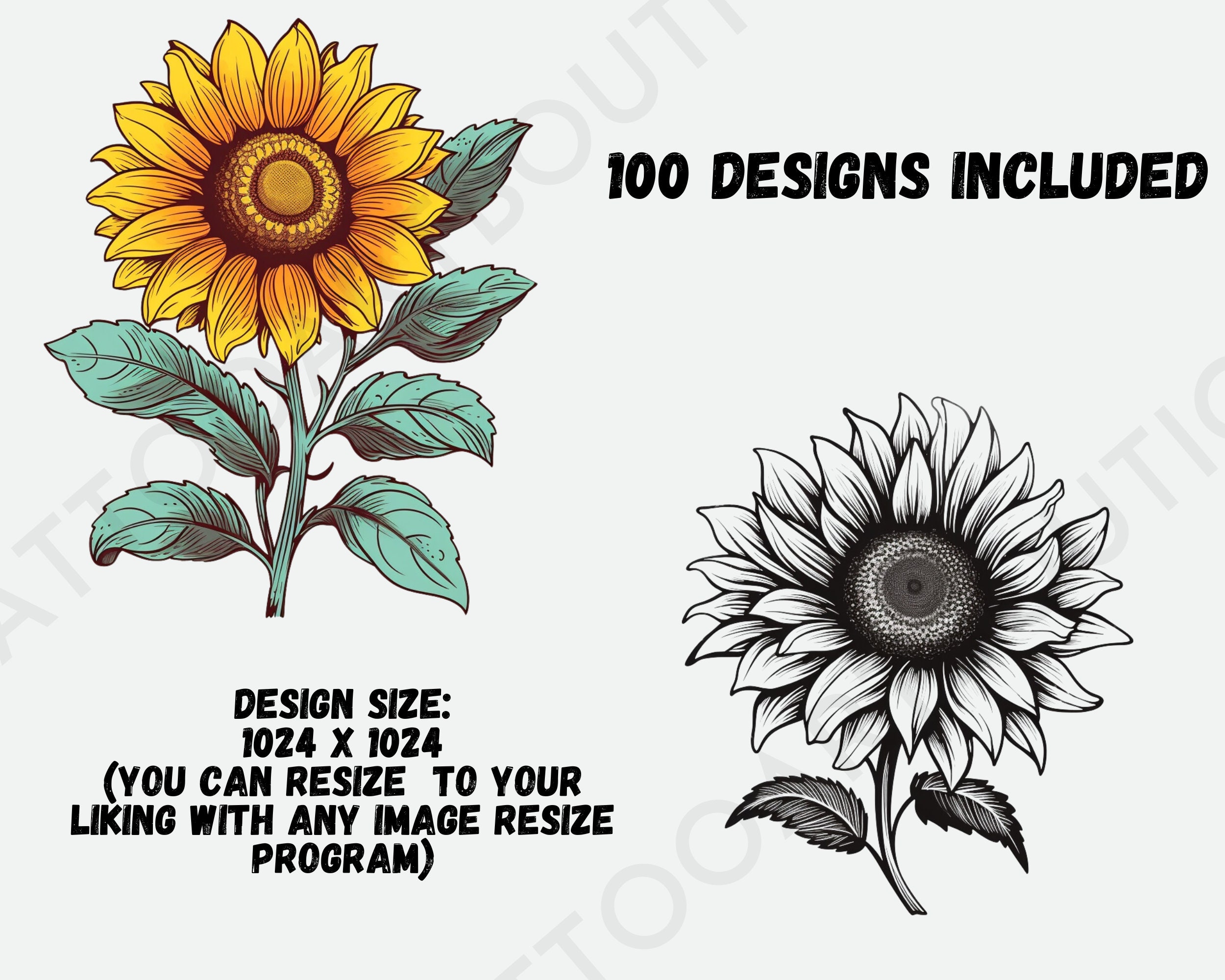 Sunflower Art Prints, Sunflower Art PNG, Tattoo Ideas, Tattoo Designs ...