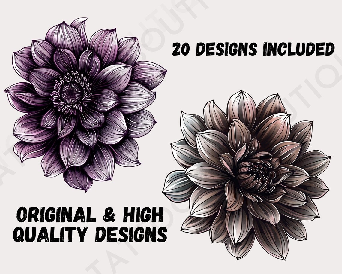Dahlia Art Prints, Tattoo Ideas, Instant Download, Tattoo Designs ...