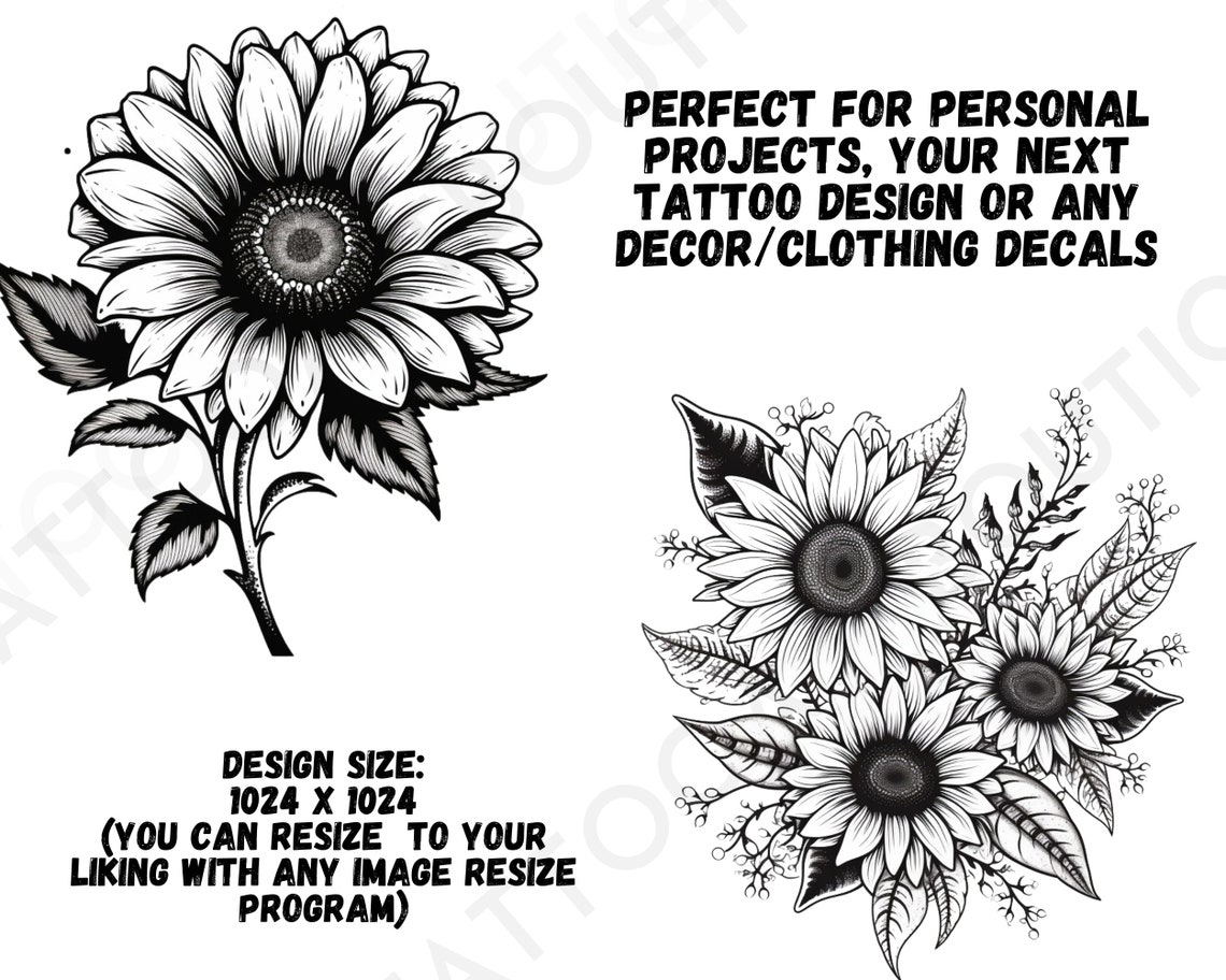 Sunflower Art Prints, Tattoo Ideas for Women, Unique Designs, Sunflower ...