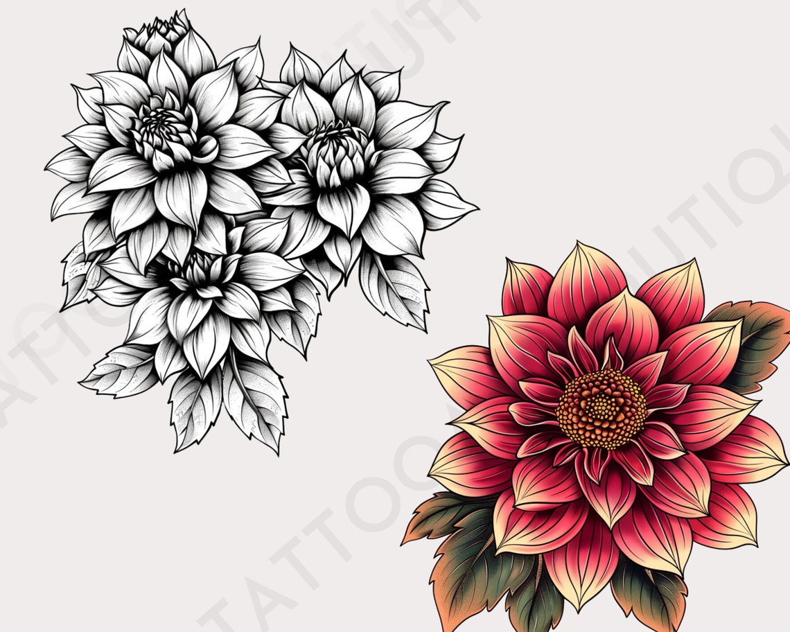 Dahlia Art Prints, Tattoo Ideas, Instant Download, Tattoo Designs ...